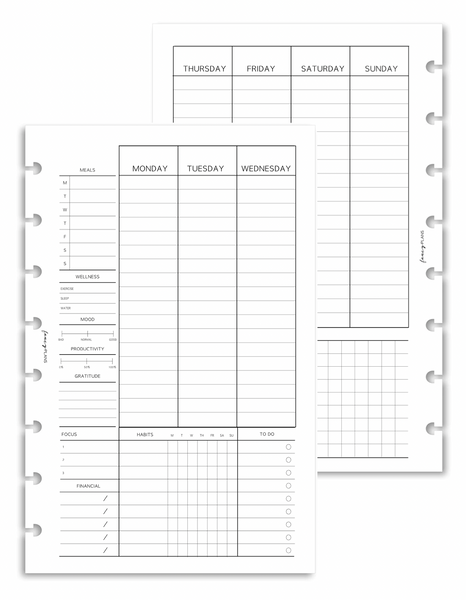 Calendar Inserts | Weekly All In One Layout V2 INVERTED - MONDAY START ...