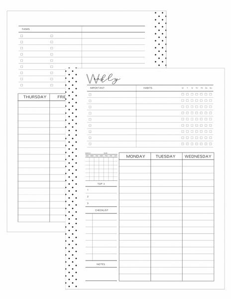 Weekly All In One Calendar Inserts – Fancy Plans Co
