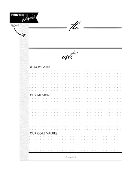 Mission Statement Linen Cardstock Dashboards – Fancy Plans Co