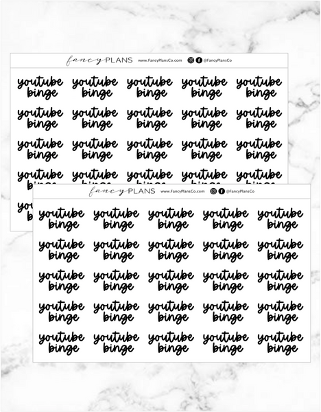 Youtube Binge Stickers | Wording – Fancy Plans Co